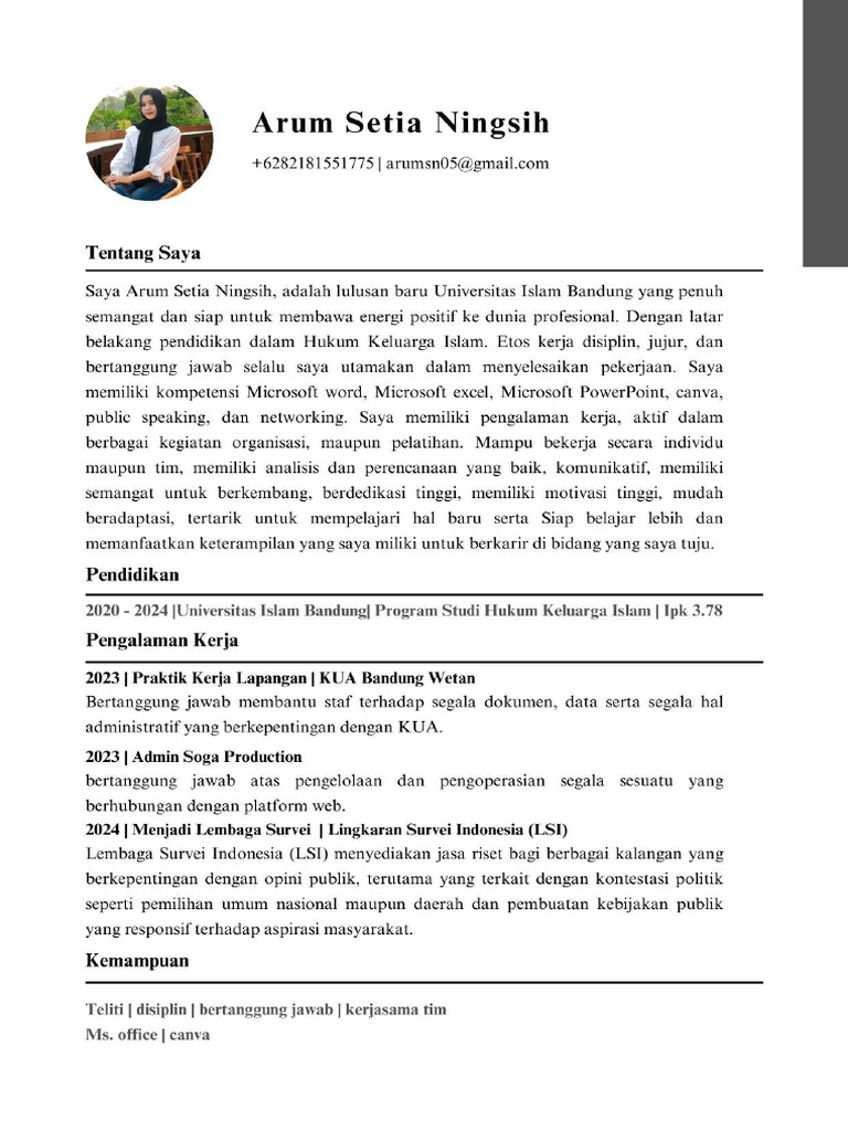 CV Arum Setia Ningsih Compressed | PDF