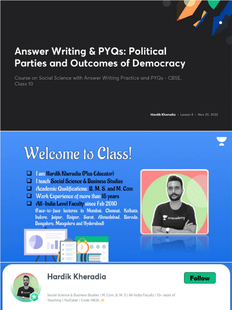 Answer Writing PYQs Political Parties and Outcomes of Democracy With ...