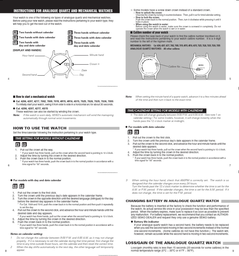Seiko Watch Setting Instructions | PDF | Watch | Underwater Diving