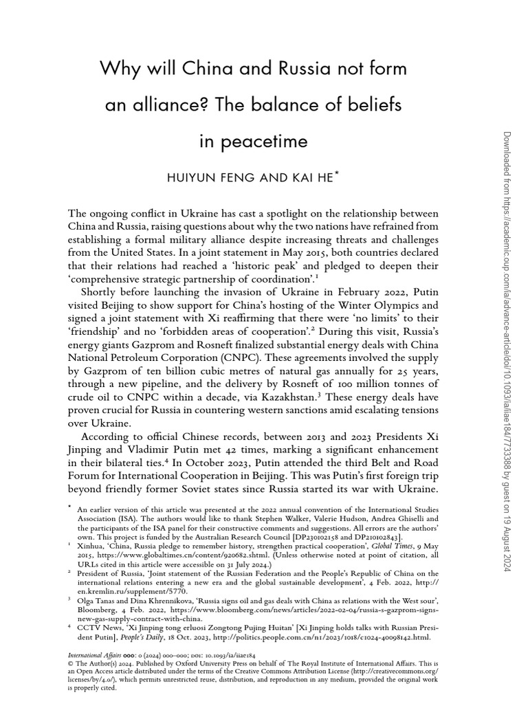 FENG Why China and Russia Not Form An Alliance | PDF | Vladimir Putin ...