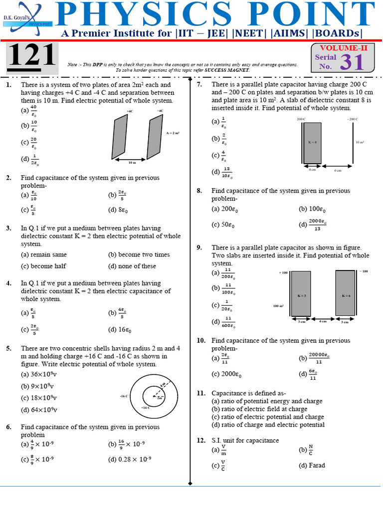 ES DPP 31 (Basics of Capacitance) | PDF | Capacitance | Capacitor