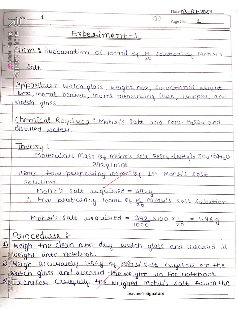 Chemistry All Experiments Class 12th | PDF