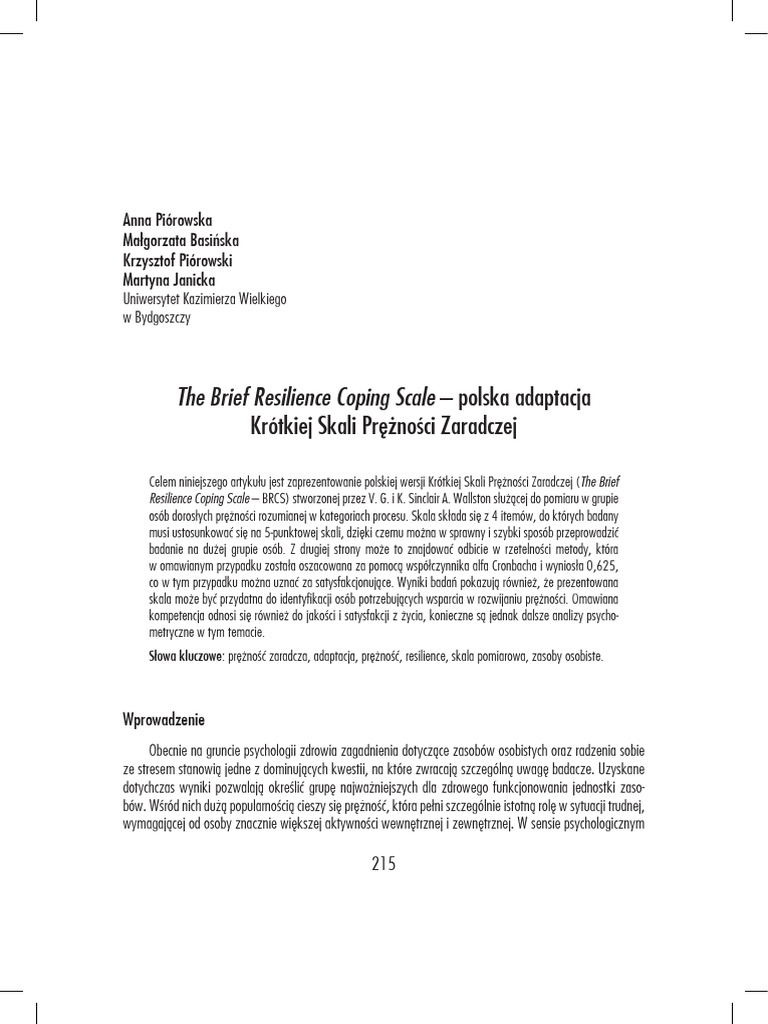Nadolska Sęk The - Brief - Resilience - Coping - Scale - P | PDF