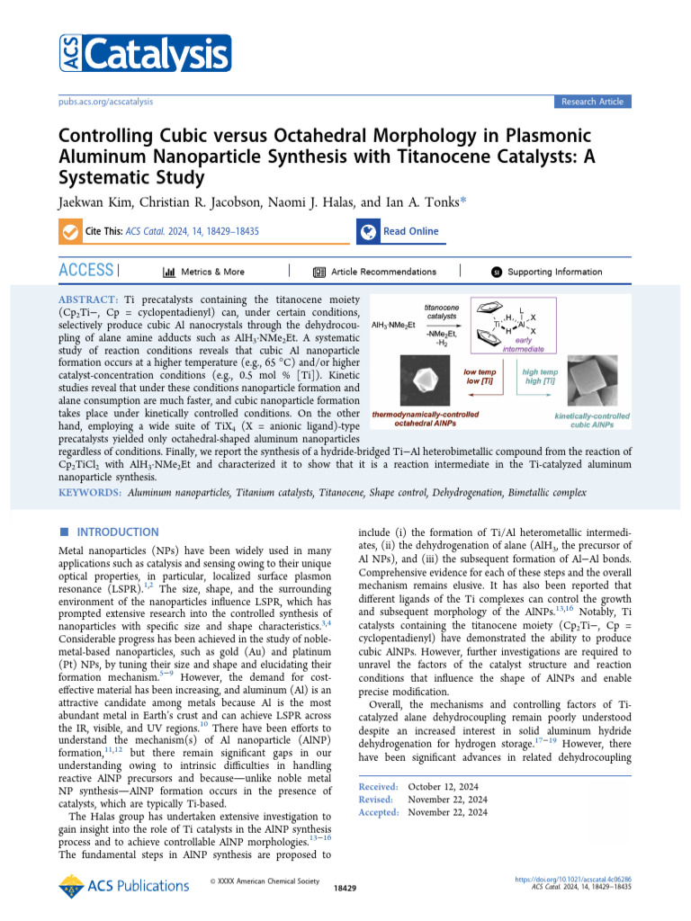 Kim Et Al 2024 Controlling Cubic Versus Octahedral Morphology in Plasmonic Aluminum Nanoparticle ...