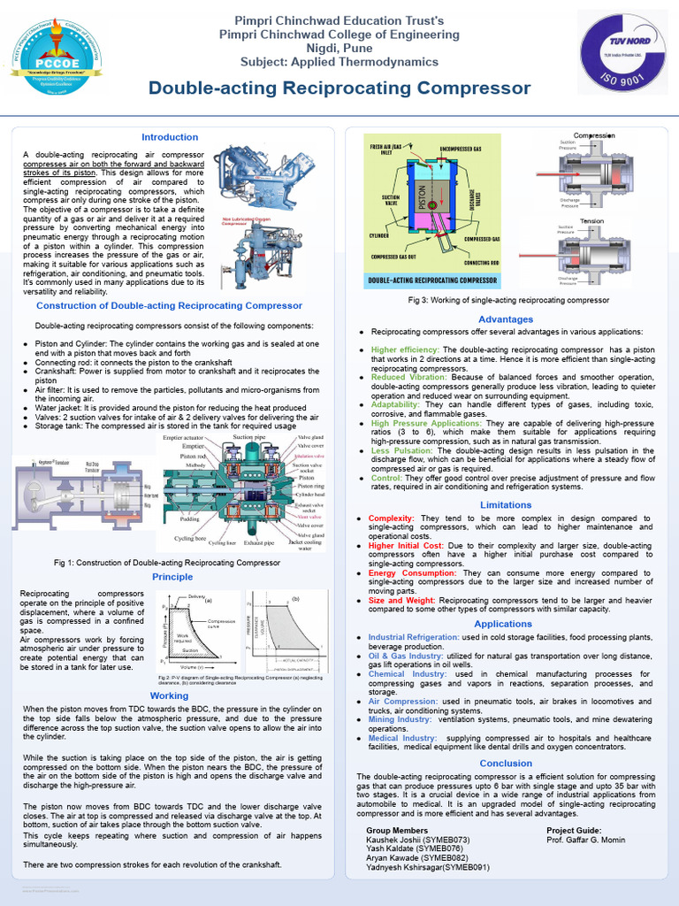 Double acting reciprocating air compressor poster | PDF | Piston | Gases