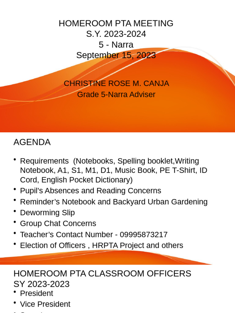 Homeroom Pta Meeting | PDF