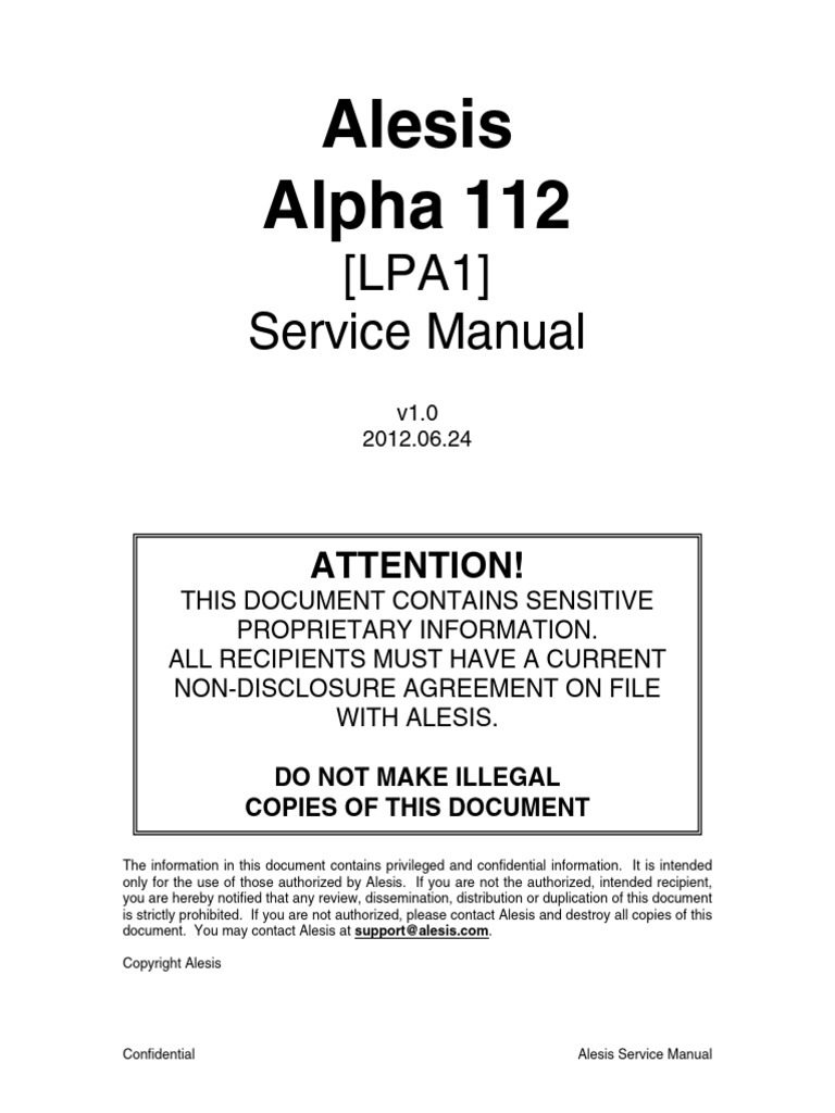 Alesis Alpha 112 Service Manual | PDF | Power Supply | Indemnity