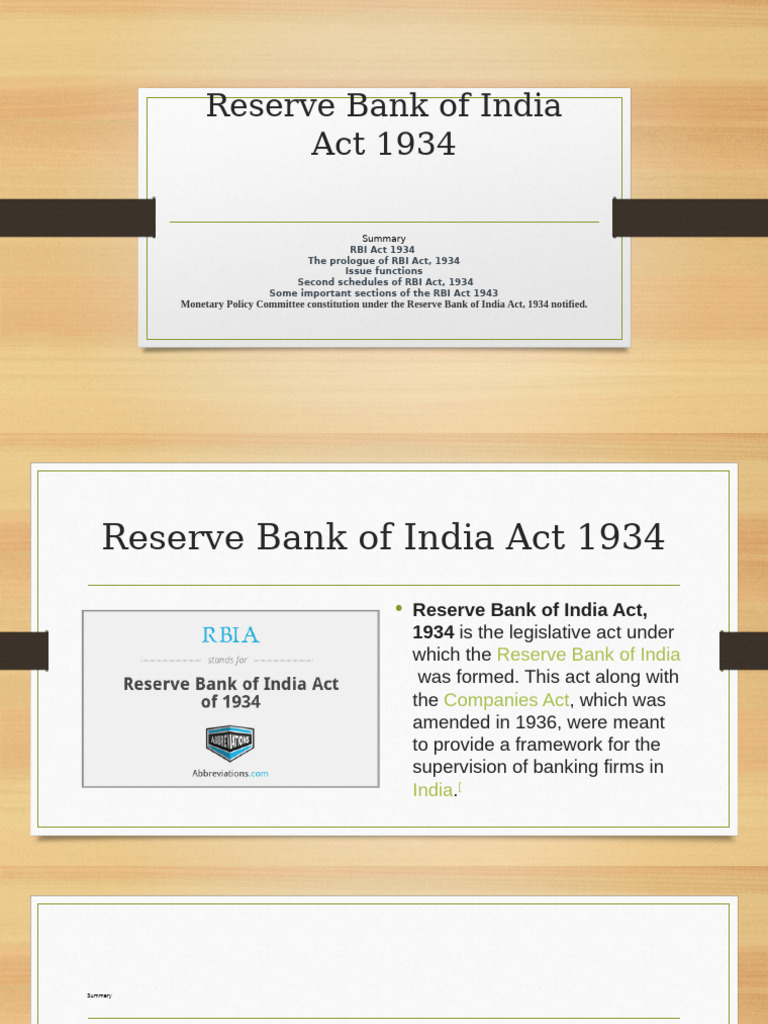 RBI Act 1934: Key Sections & Functions | PDF | Reserve Bank Of India ...