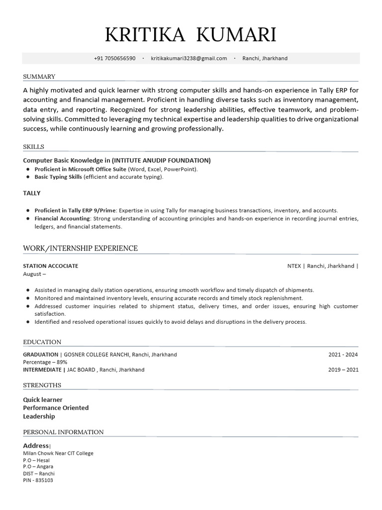 Kritika Resume | PDF