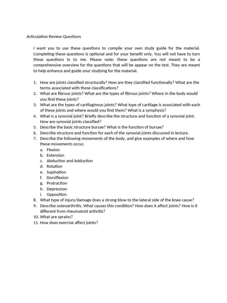Articulation Study Guide Questions | PDF
