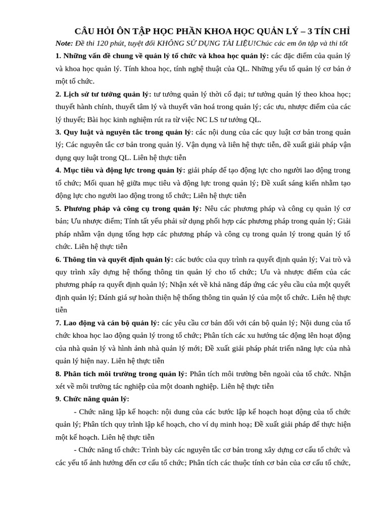 2025 - Các Vấn Đề Ôn Tập KHQL | PDF