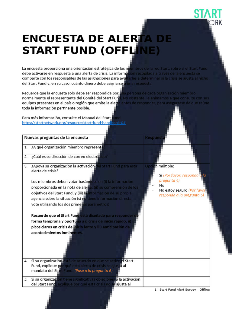 2.5c ES Start Fund Alert Member Survey - Questions | PDF