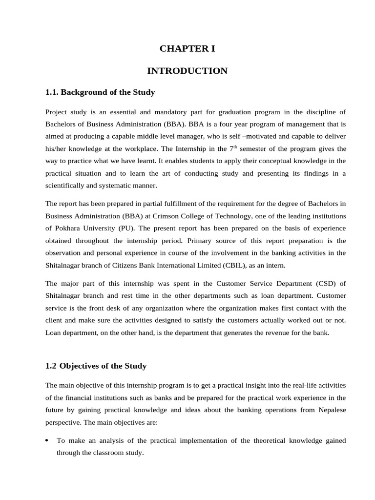 BBA Internship Report at Citizens Bank | PDF | Banks | Banking
