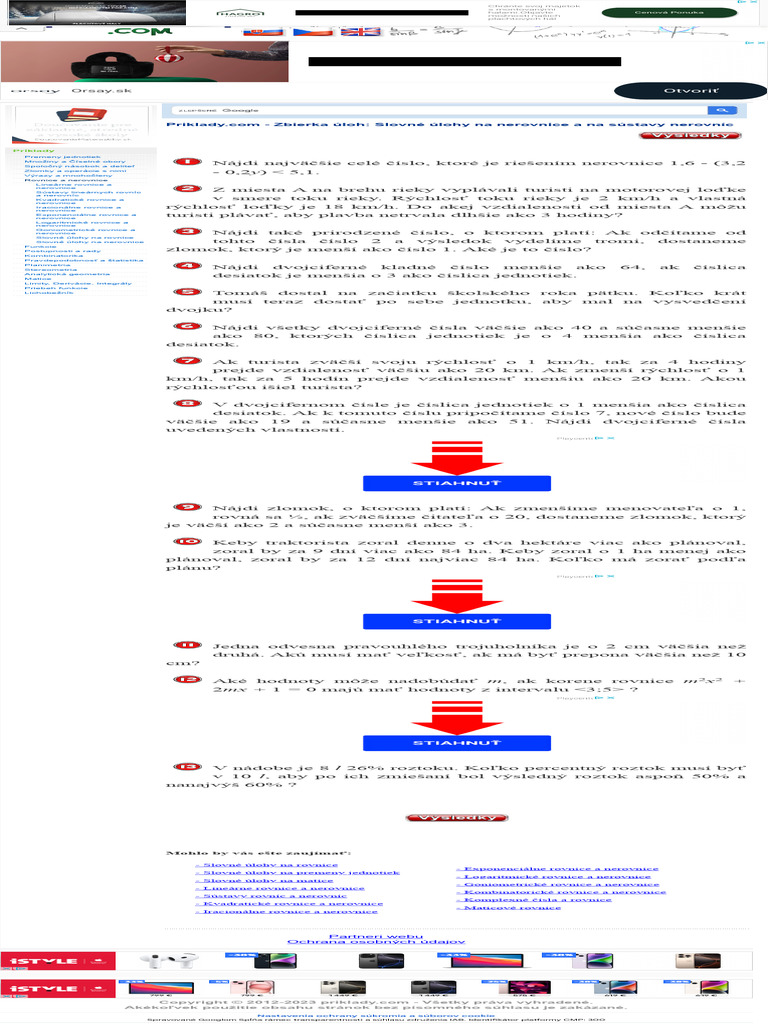 Zbierka Úloh Slovné Úlohy Na Nerovnice A Na Sústavy Nerovníc | PDF