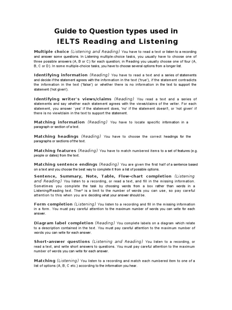 Guide To Question Types IELTS | PDF | Multiple Choice | Cognitive Science