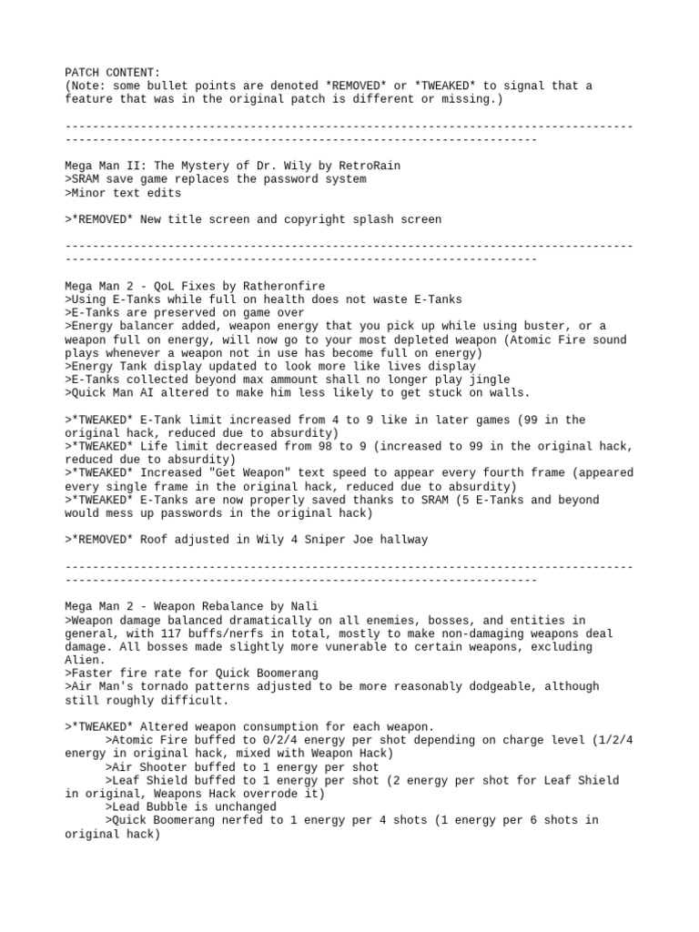 Mega Man 2 Megamix Changelog | PDF