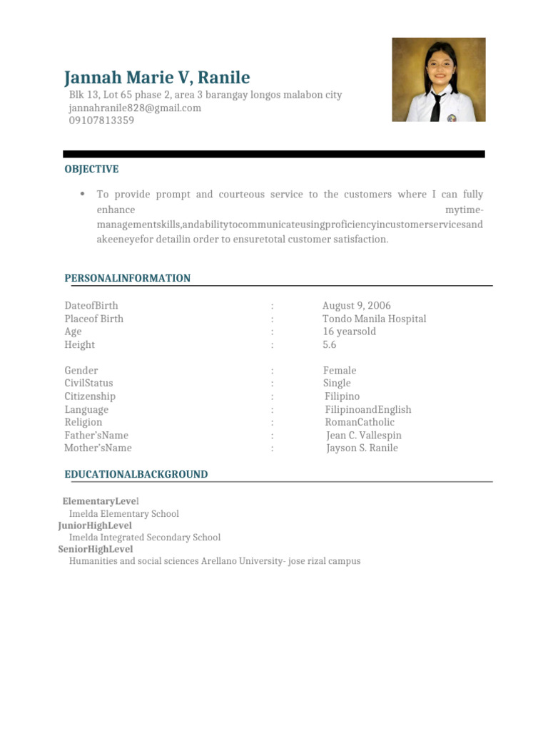 Jannah-RESUME-FOR-MCDO | PDF