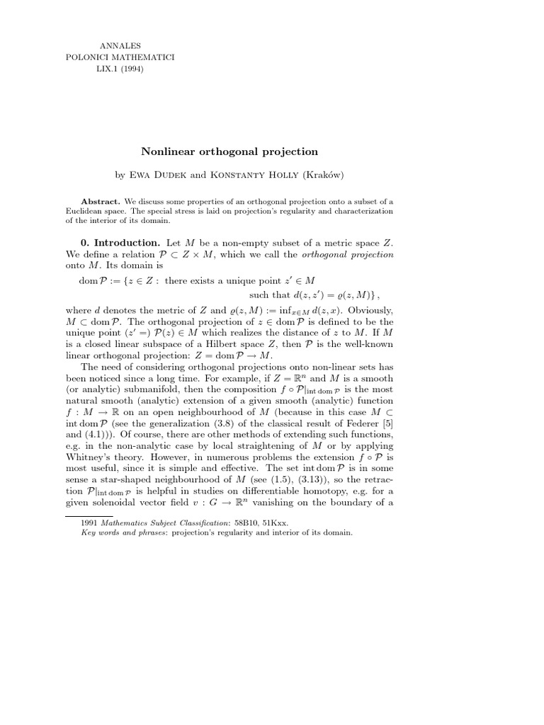Nonlinear Orthogonal Projection | PDF | Euclidean Space | Functional Analysis