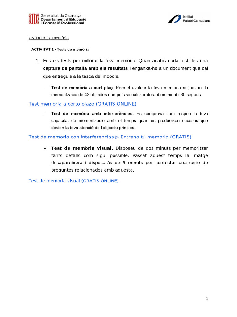 ACT 1 - Test de memòria | PDF