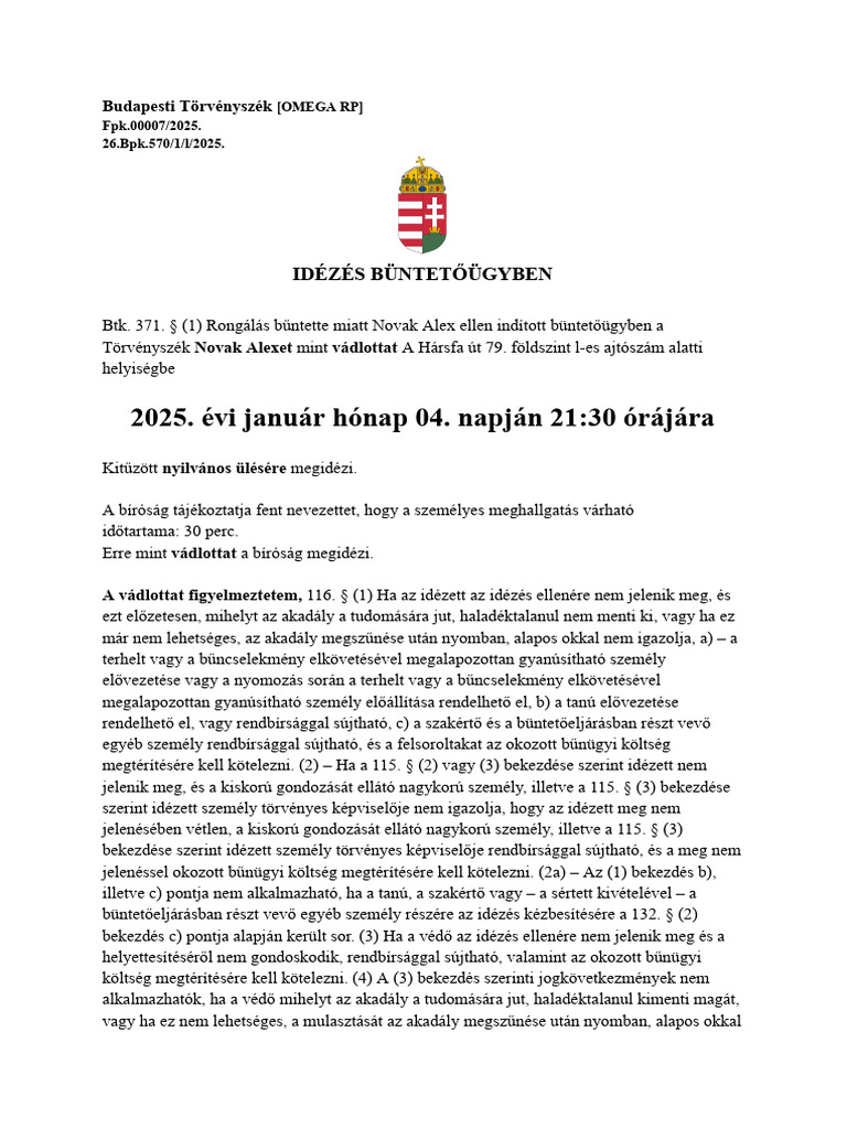 Torvenyszek Idezes Fpk.00007 2025. | PDF