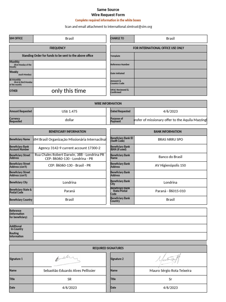 01 Blank Wire Request Form (1) Assinado06april23Aquila | PDF ...