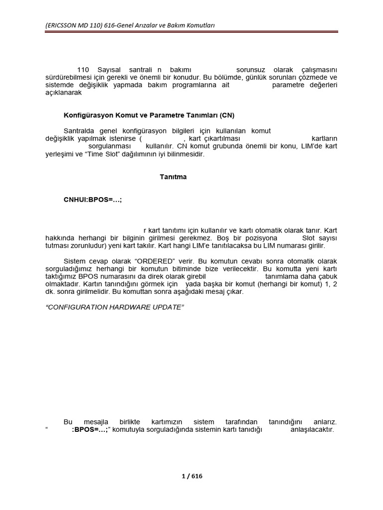 616 Genel Arizalar Ve Bakim Komutlari | PDF