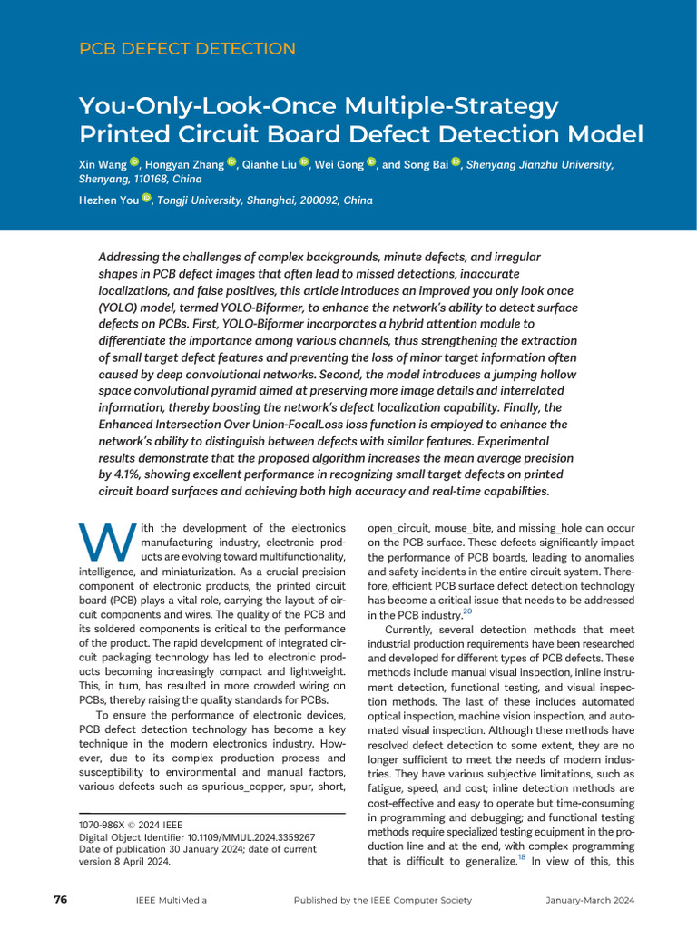 You Only Look Once Multiple Strategy Printed Circuit Board Defect