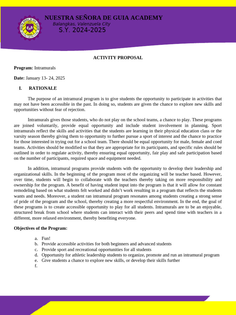 Intramurals 2025 Proposal | PDF | Sports