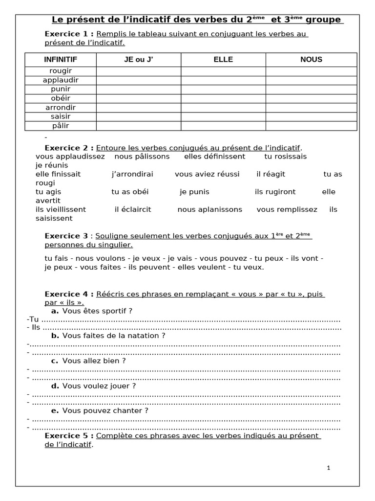 Le présent de l’indicatif des verbes du 2ème groupe | PDF | Verbe ...