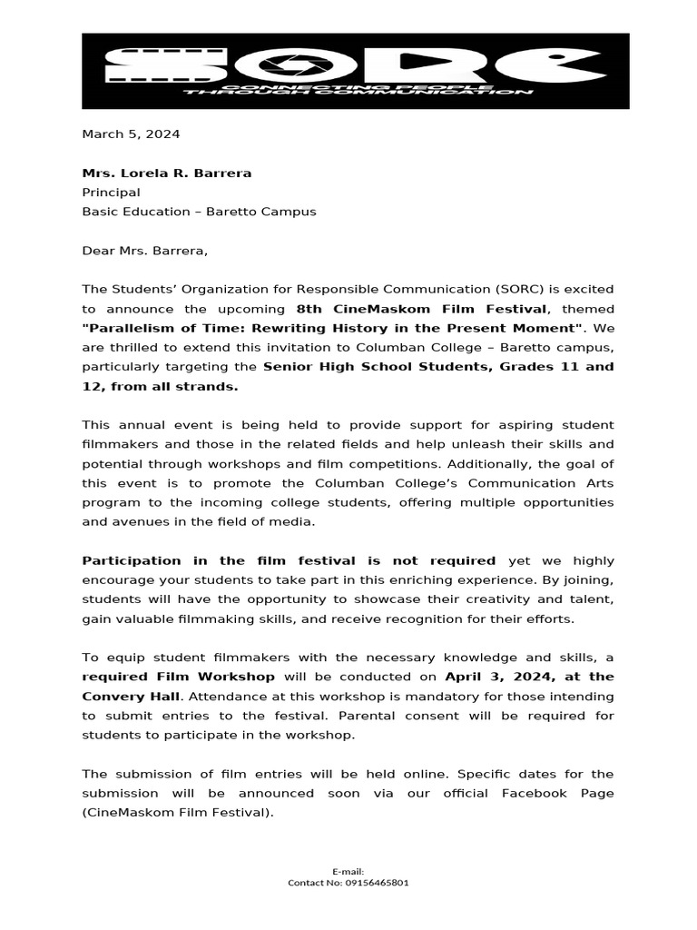 (CCB) Letter To The Principal | PDF