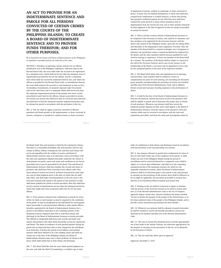 Acts No. 4103 - AN ACT TO PROVIDE FOR AN INDETERMINATE SENTENCE AND ...