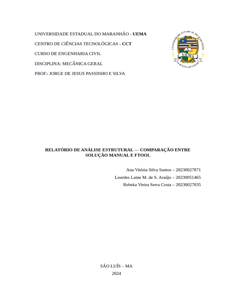 Relatório Ftool Lourdes | PDF | Análise estrutural | Viga