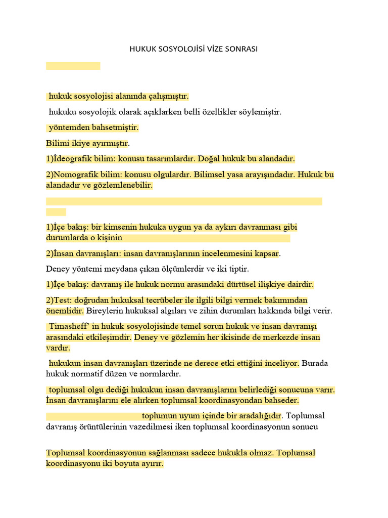 HUKUK SOSYOLOJİSİ VİZE SONRASI | PDF