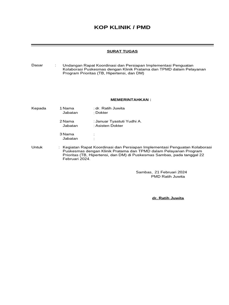 Contoh Surat Tugas TPMD 1 | PDF
