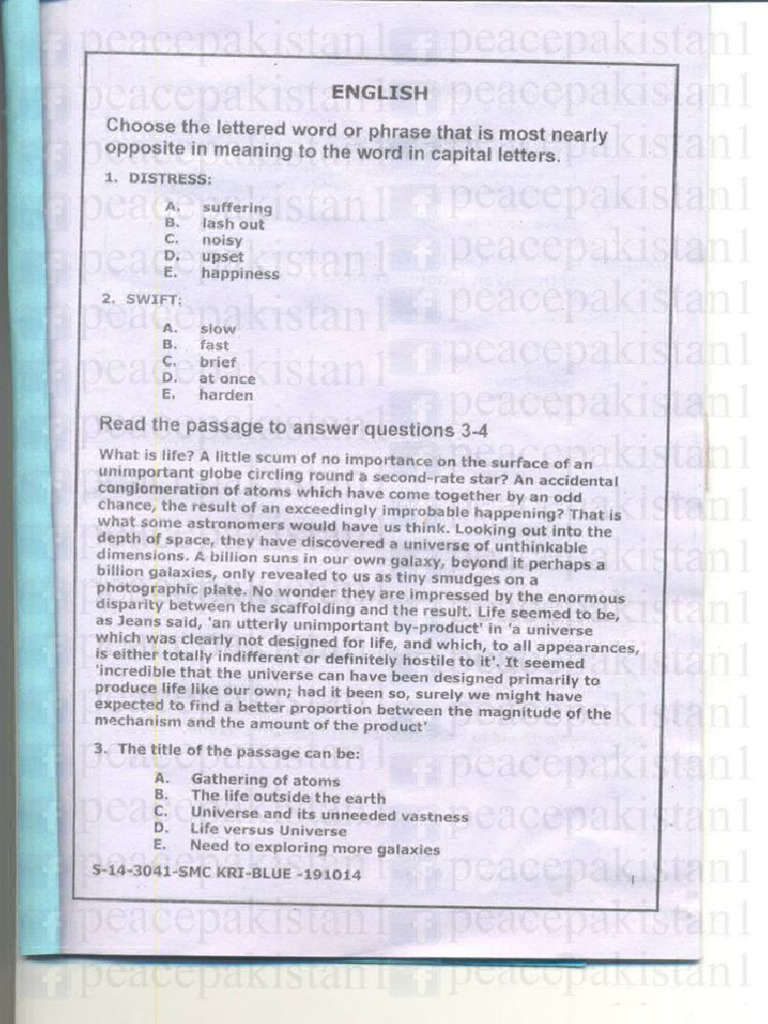 2014 NTS Past Paper | PDF