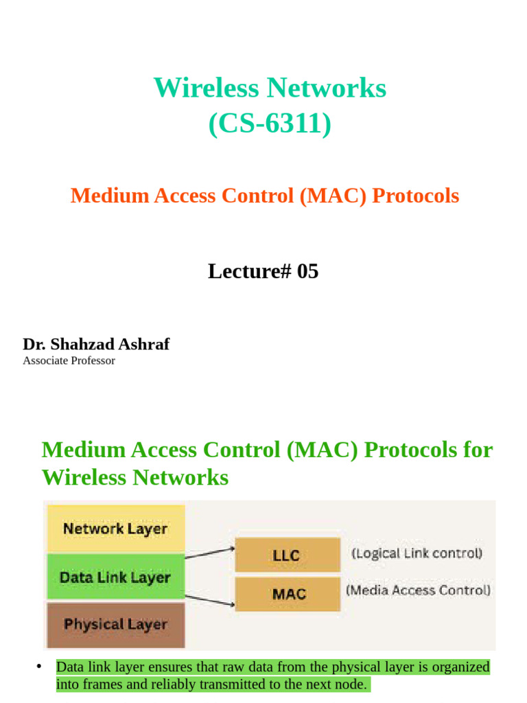 Lecture 05-MAC Protocols For Wireless Networks | PDF | Channel Access Method | Computer Network