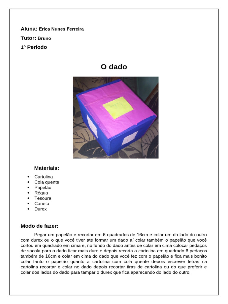Como Fazer um Dado Educativo Infantil | PDF