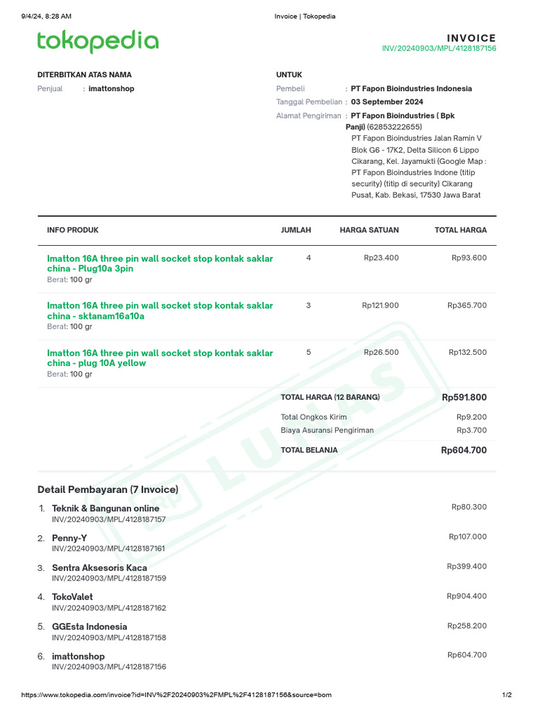 Invoice - Tokopedia | PDF