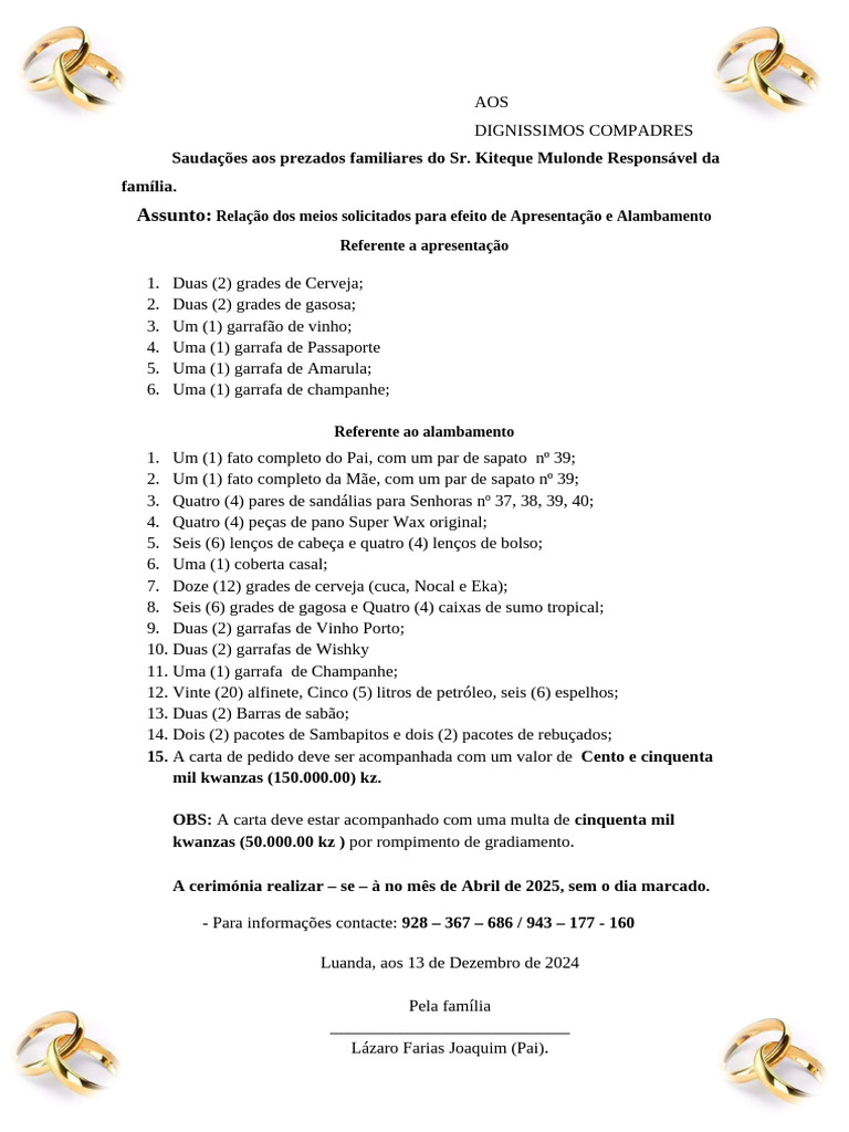 Carta de Pedido Lider Lazaro | PDF