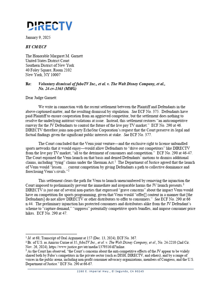 Antitrust Concerns in fuboTV v. Disney Settlement | PDF | Sherman ...