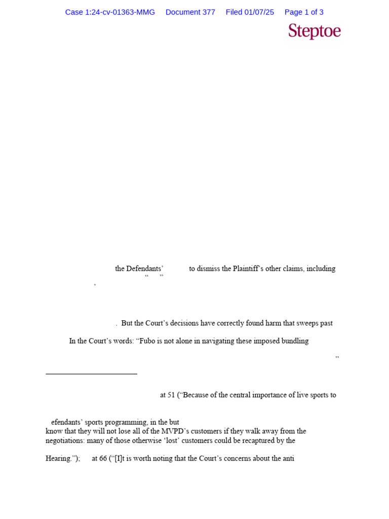 EchoStar Venu Letter 01-07-25 | PDF | Injunction | Justice