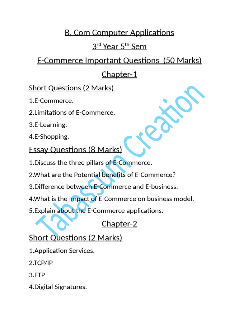 E-Commerce Exam Questions & Topics Guide | PDF