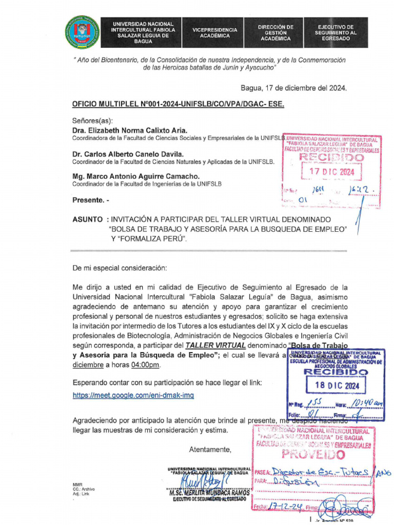 Oficio M N. 001 | PDF