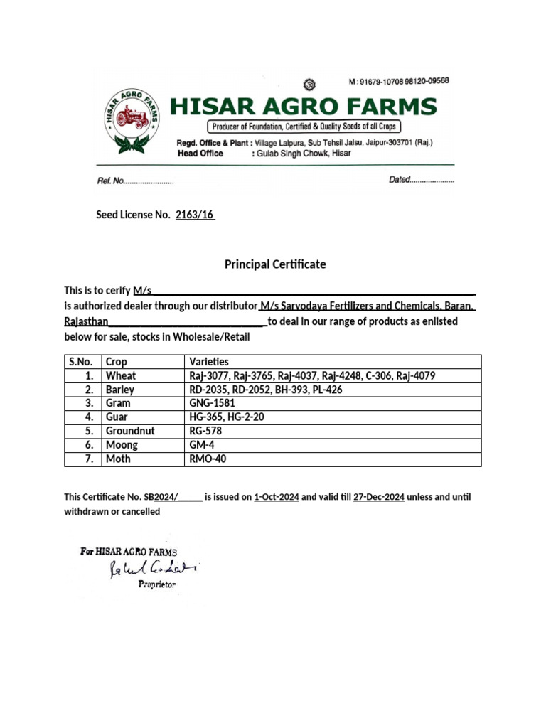 Principal Certificate Sarvodaya Blank | PDF