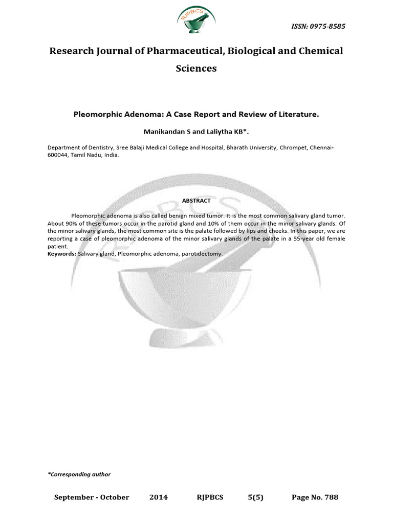 Pleomorphic Adenoma RJPBCS | PDF | Adenoma | Neoplasms