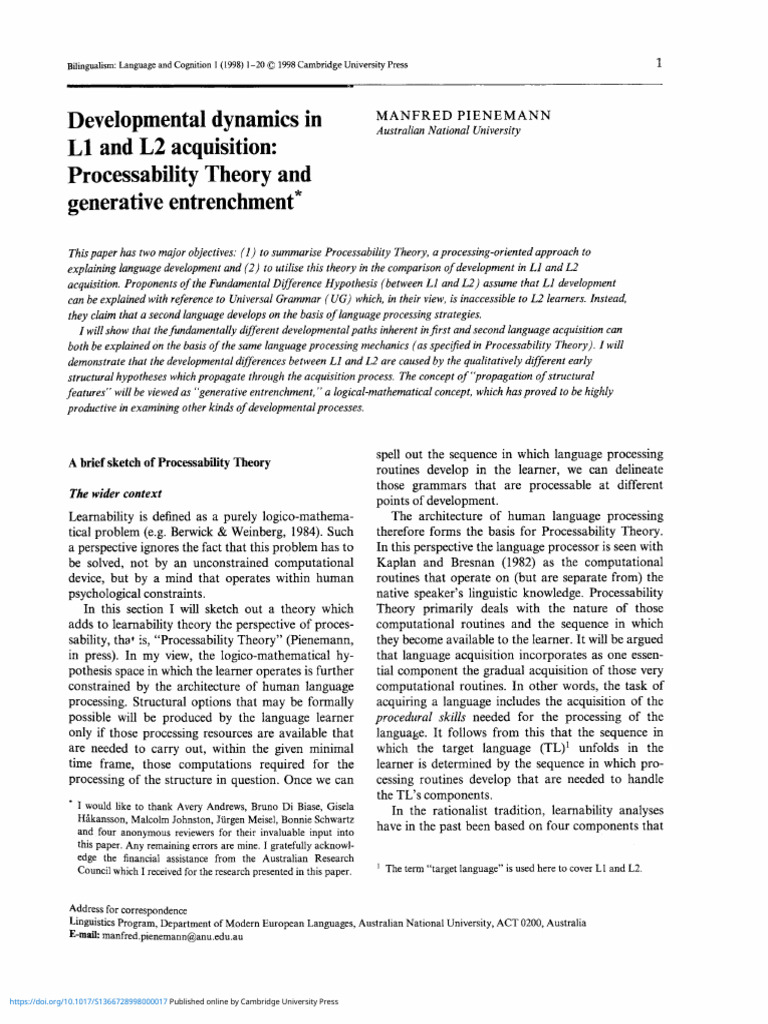 5.developmental Dynamics in l1 and l2 Acquisition Processability Theory ...