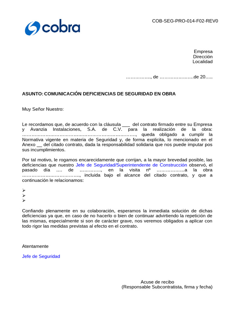 Cob-Seg-Pro-014 - F02 Rev 0 | PDF