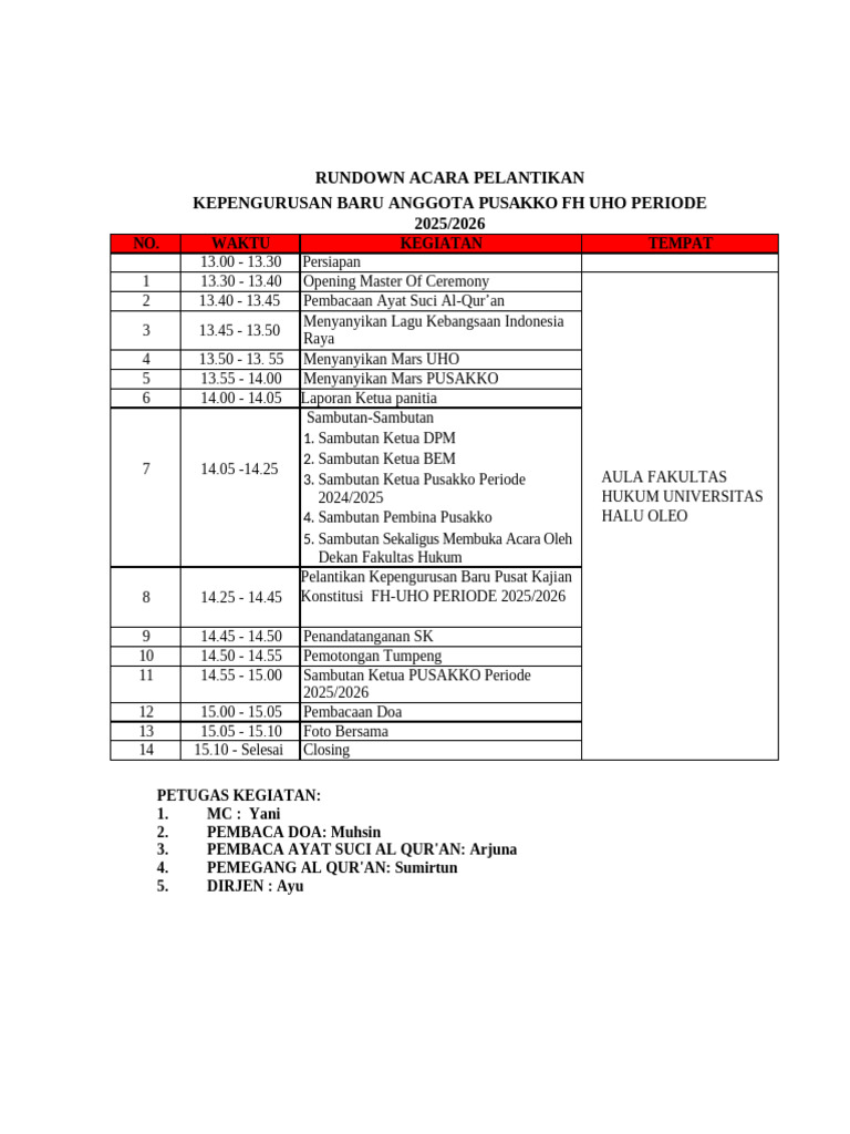 Rundown Acara Pelantikan 2025 | PDF