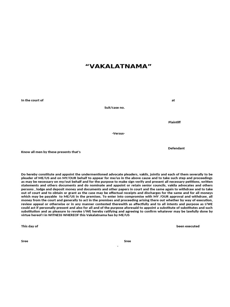 District Court Vakalatnama Format | PDF