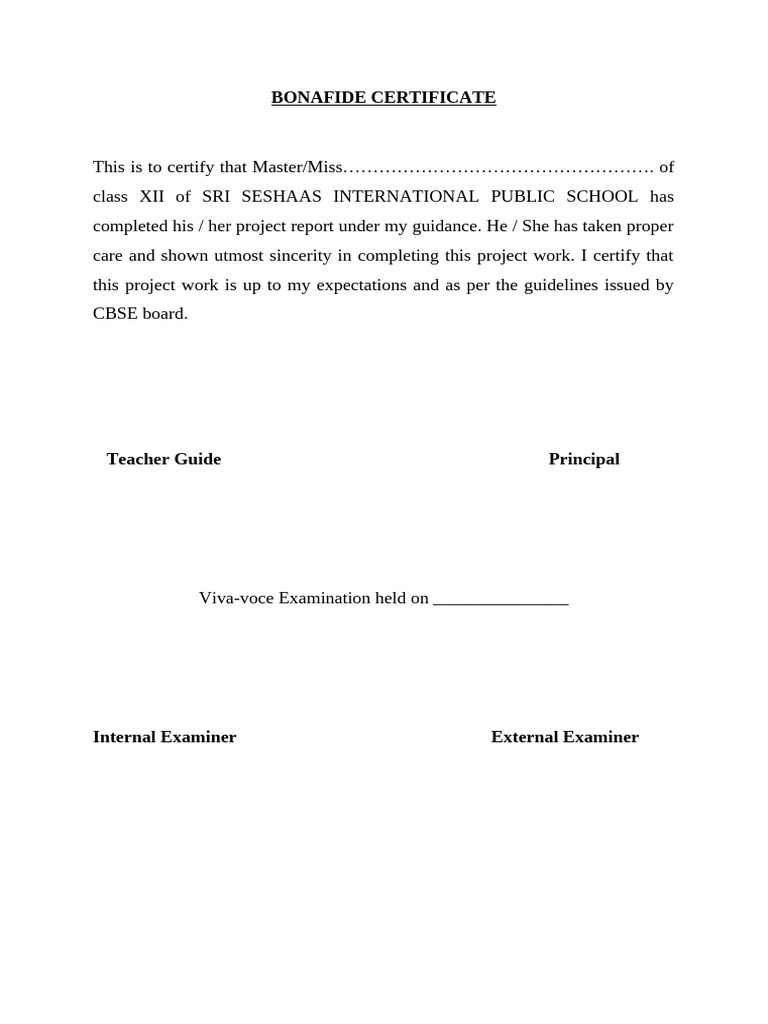 Class 12 Bonafide Certificate Template | PDF